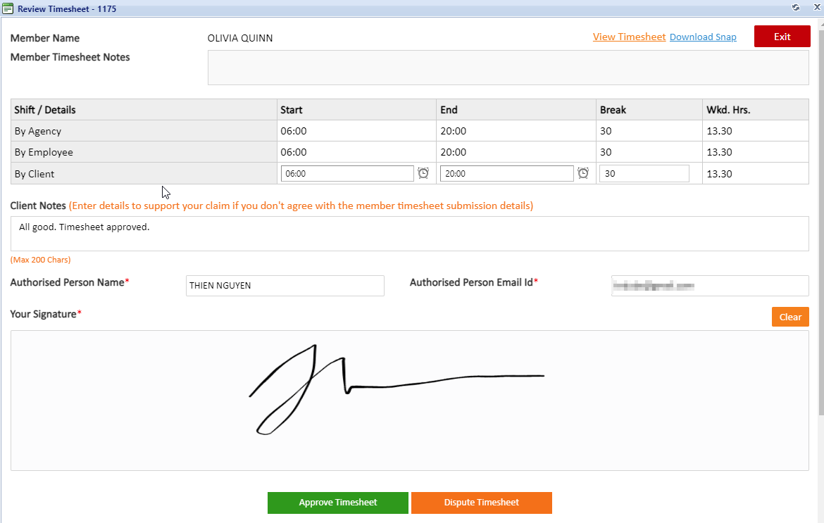 Client Guide - Approving or Disputing a Timesheet